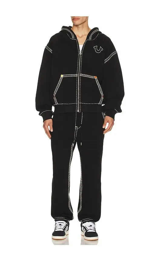 True Religion Super Qt Cinched Zip Hoodie In Jet Black - 25% Off